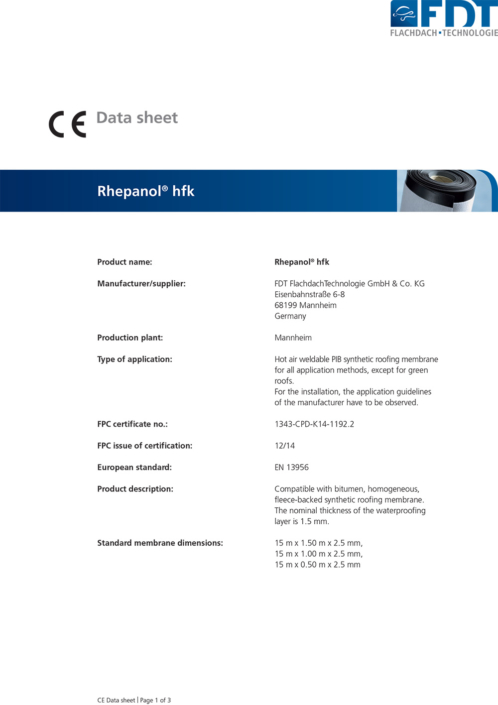 Rhepanol hfk Roofing Membrane - FDT Flachdach Systeme GmbH