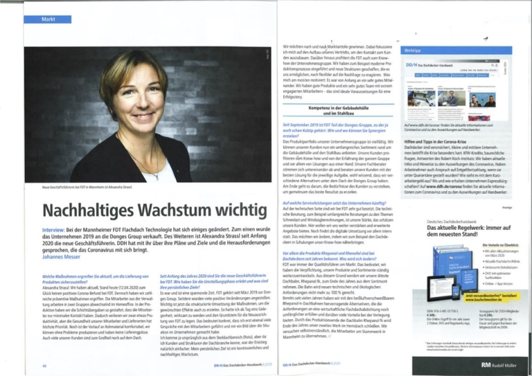 Interview im "Dachdecker Handwerk" - FDT Flachdach Technologie GmbH